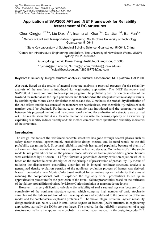 Application of SAP2000 API and .NET Framework for Reliability ...