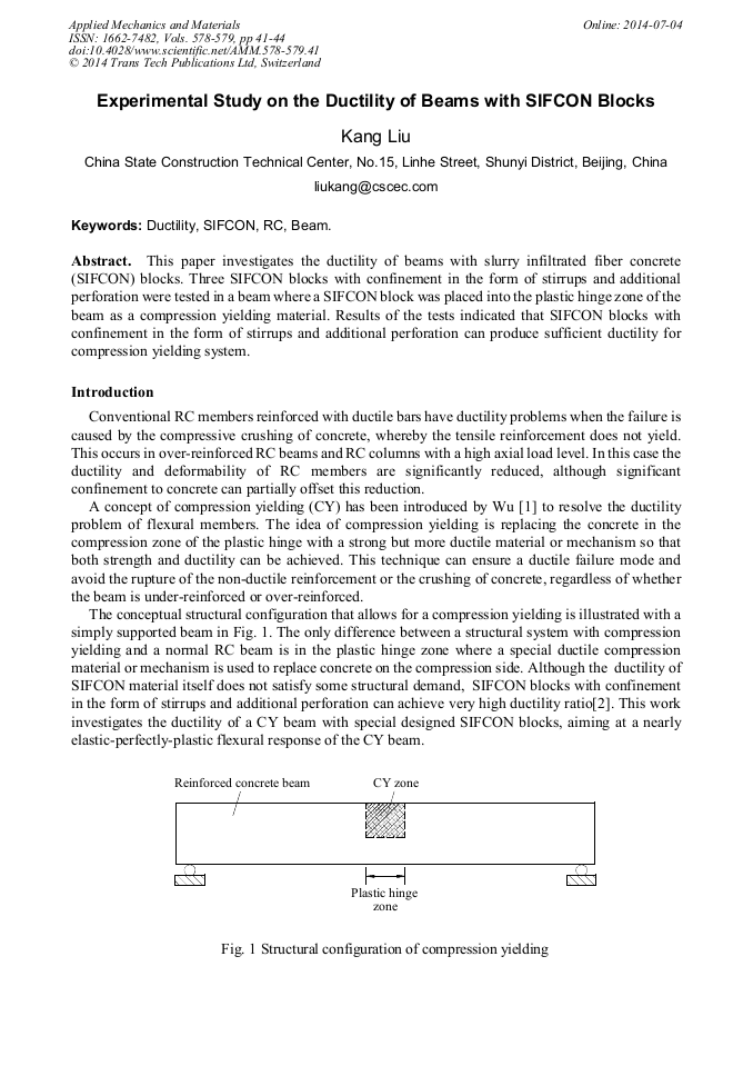 Experimental Study on the Ductility of Beams with SIFCON Blocks ...