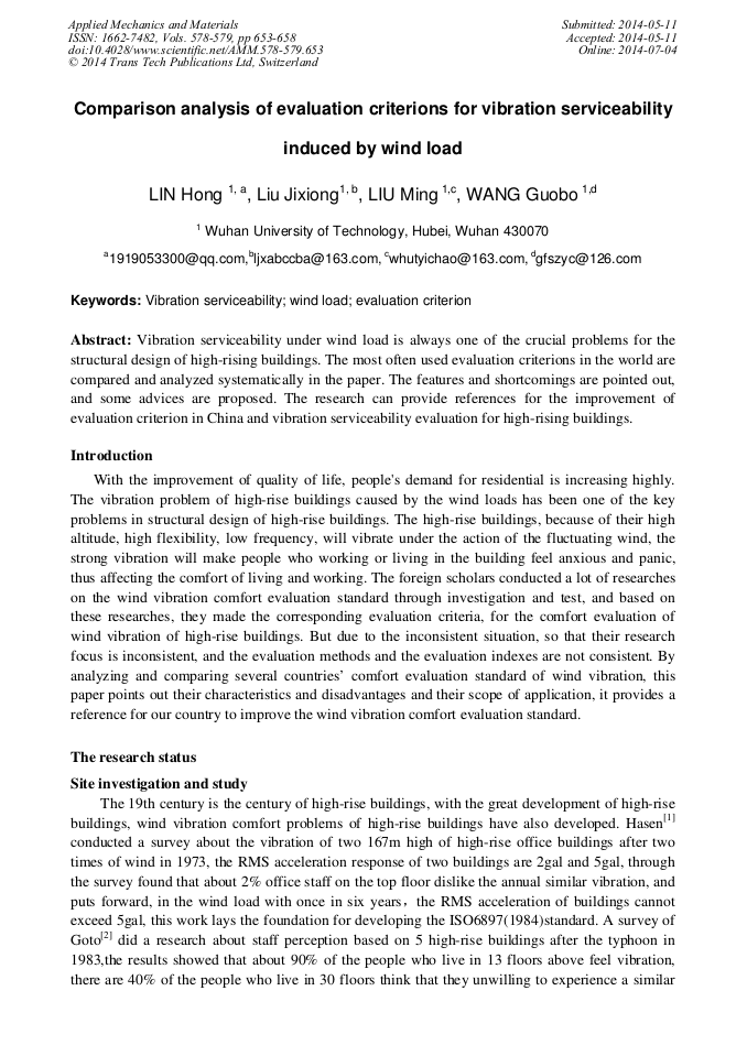 Comparison Analysis of Evaluation Criterions for Vibration ...
