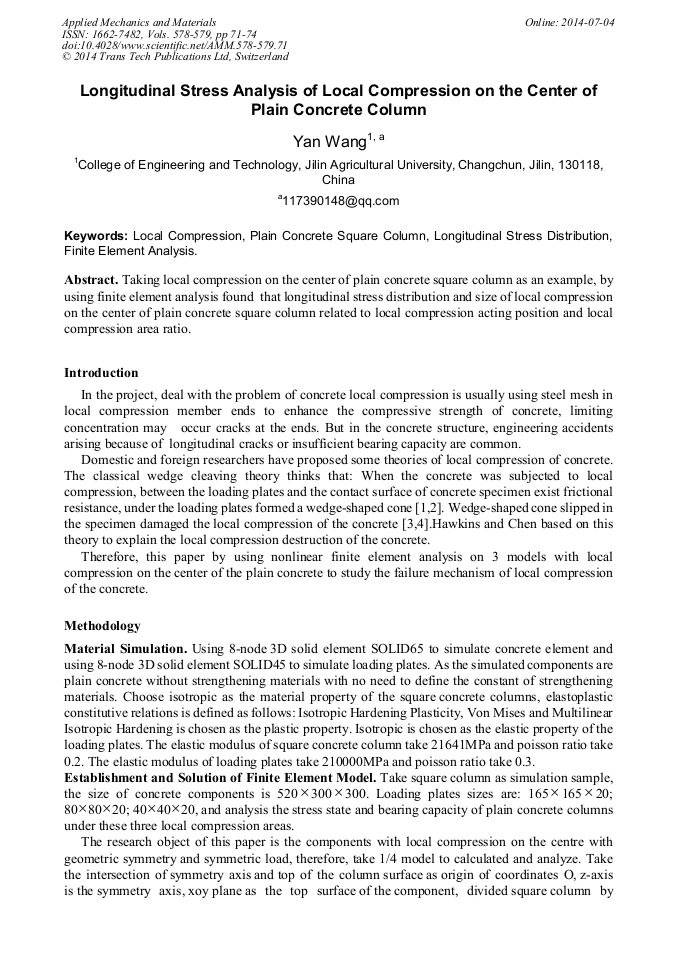Longitudinal Stress Analysis of Local Compression on the Center of ...