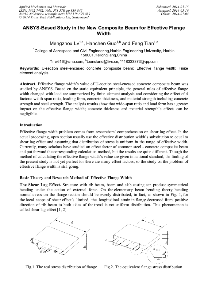 ANSYS-Based Study in the New Composite Beam for Effective Flange Width ...