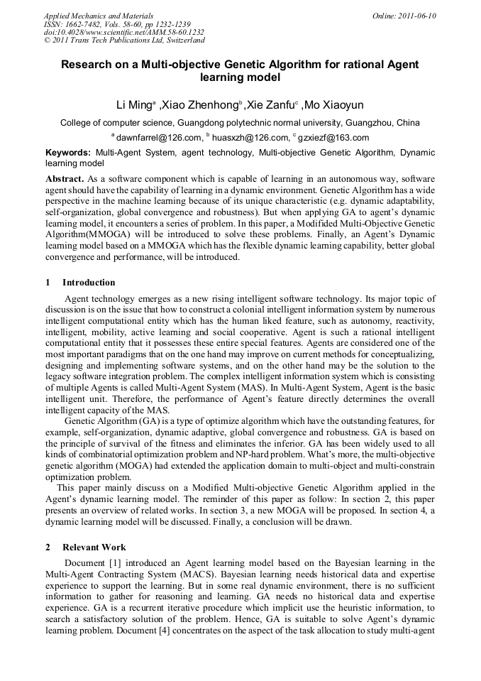 Research on a Multi-Objective Genetic Algorithm for Rational Agent ...