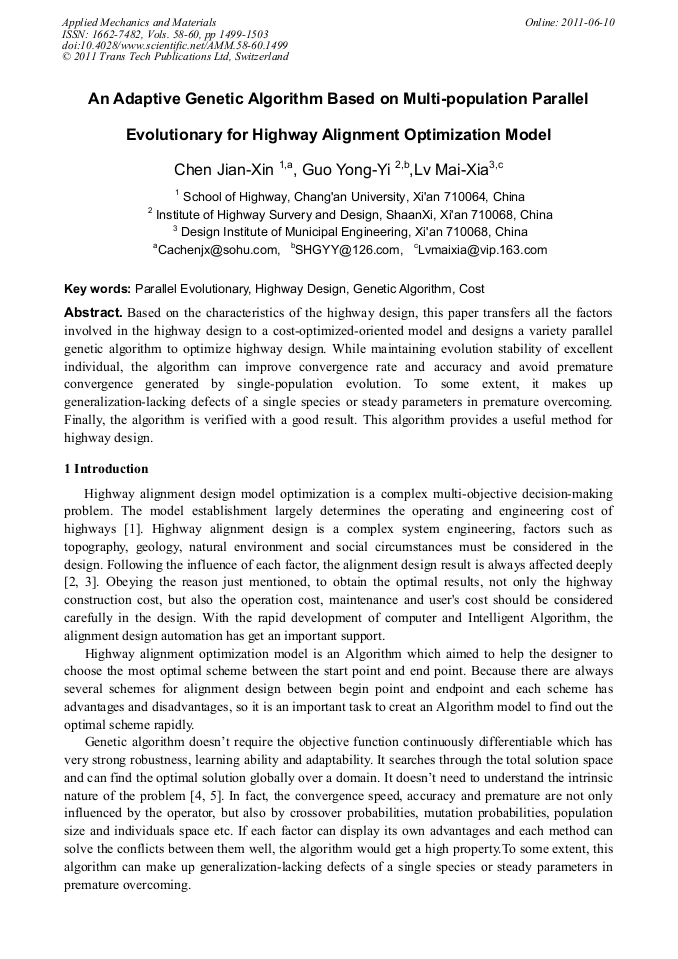 An Adaptive Genetic Algorithm Based on Multi-Population Parallel Evolutionary for Highway ...