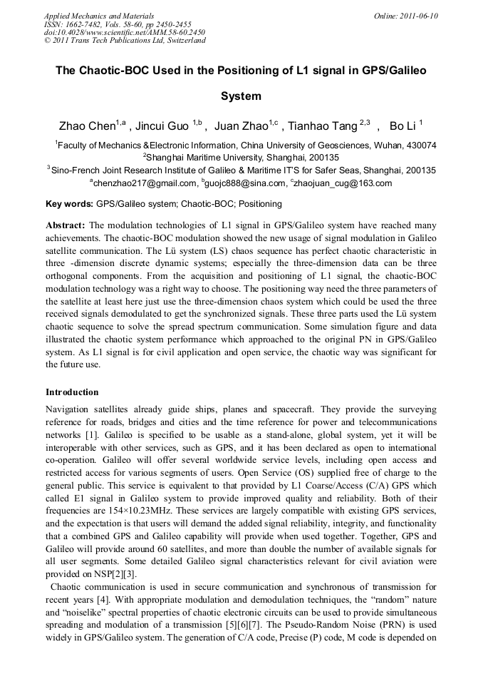 The Chaotic-BOC Used in the Positioning of L1 Signal in GPS/Galileo ...