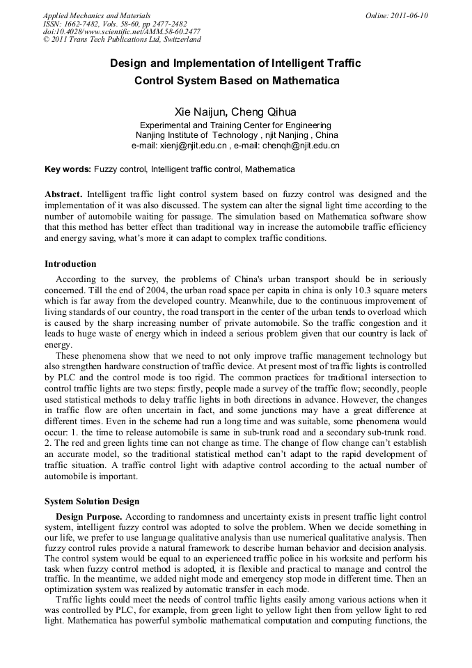 Design and Implementation of Intelligent Traffic Control System Based ...