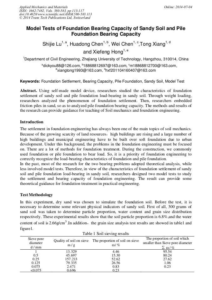 Model Tests of Foundation Bearing Capacity of Sandy Soil and Pile ...
