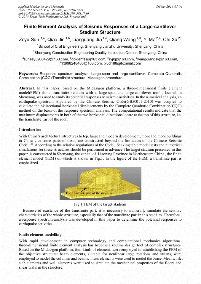 Finite Element Analysis of Seismic Responses of a Large-Cantilever ...