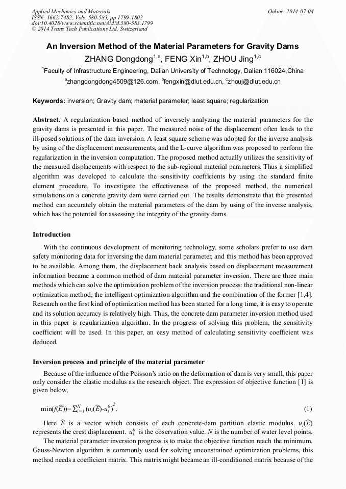 An Inversion Method of the Material Parameters for Gravity Dams | Scientific.Net