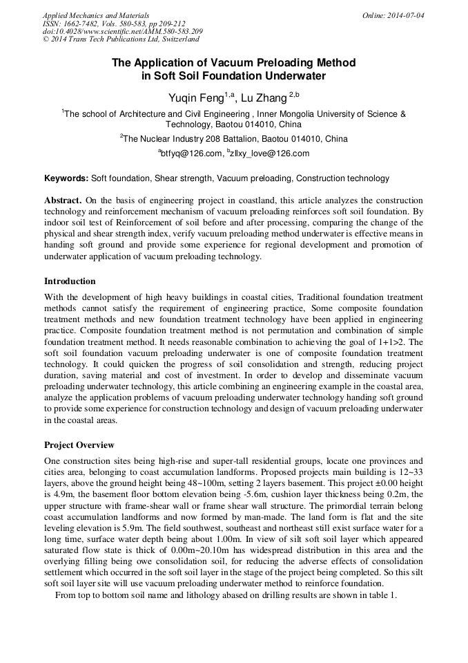 The Application of Vacuum Preloading Method in Soft Soil Foundation ...