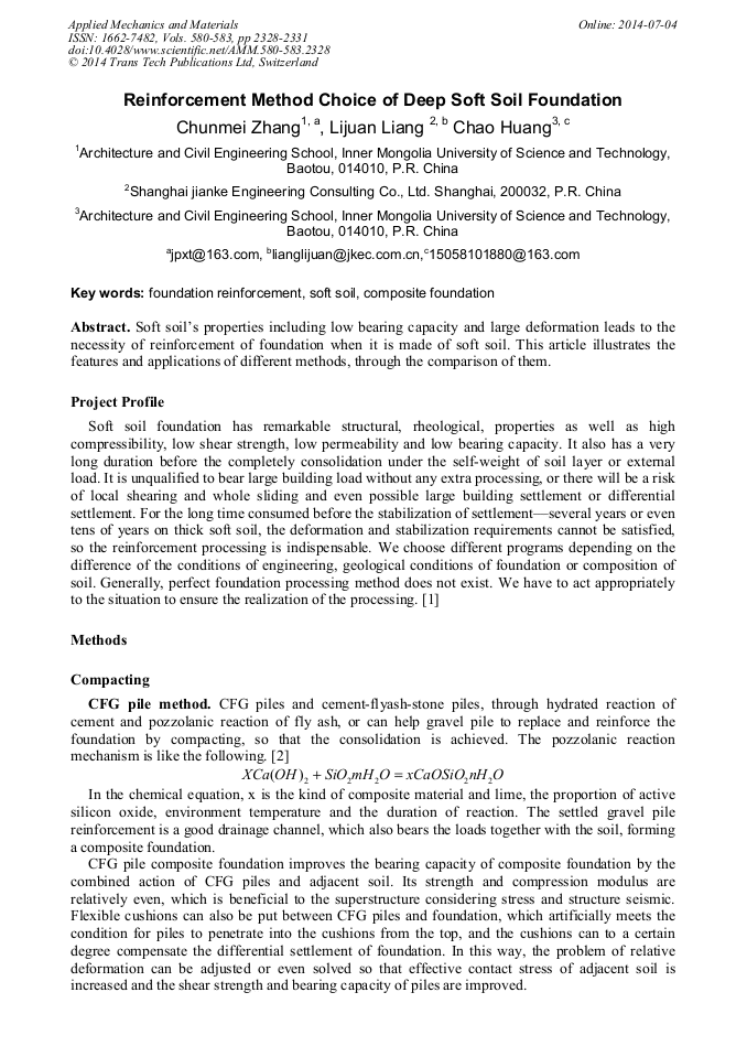 Reinforcement Method Choice of Deep Soft Soil Foundation | Scientific.Net
