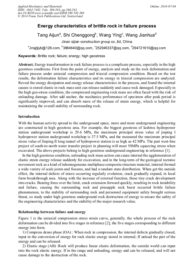 Energy Characteristics of Brittle Rock in Failure Process | Scientific.Net