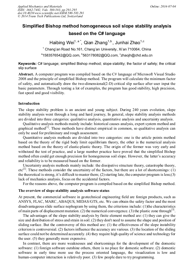 Simplified Bishop Method Homogeneous Soil Slope Stability Analysis ...