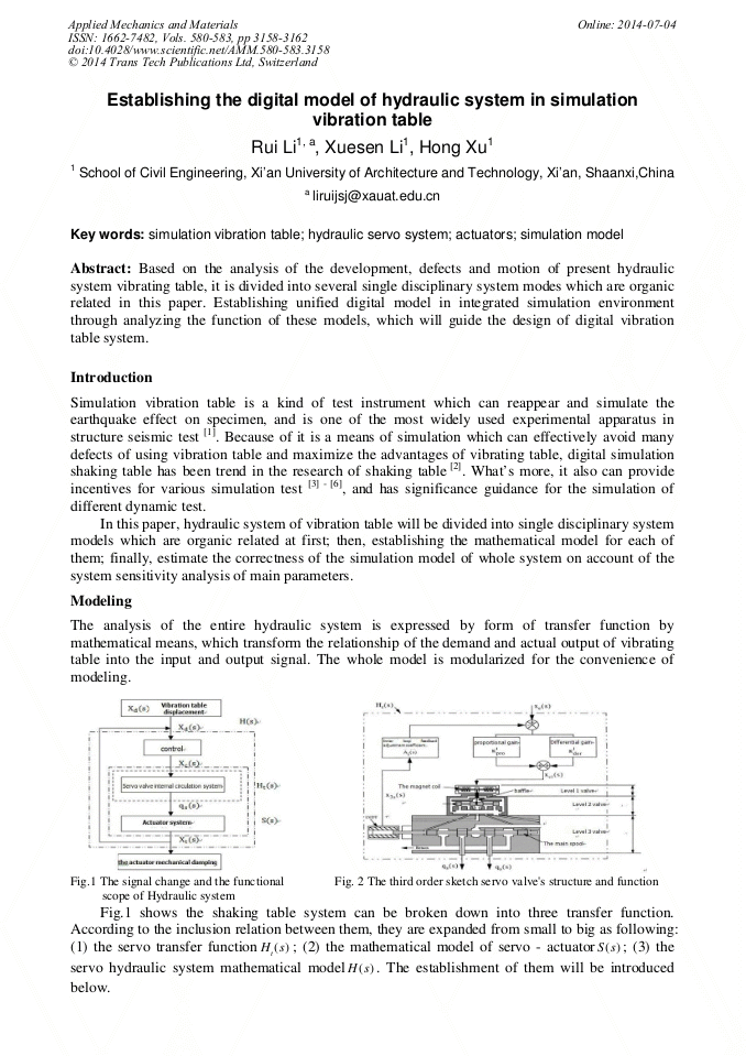 Establishing the Digital Model of Hydraulic System in Simulation ...