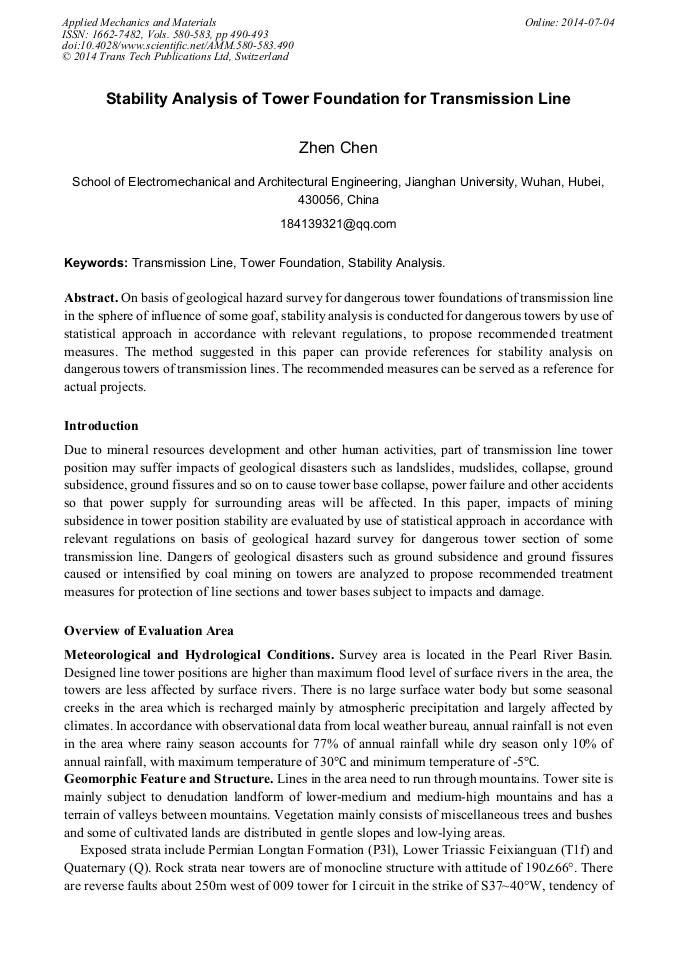 Stability Analysis of Tower Foundation for Transmission Line ...