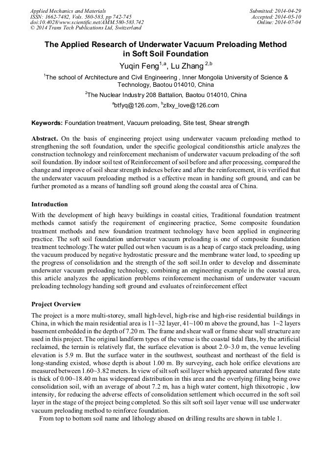 The Applied Research of Underwater Vacuum Preloading Method in Soft ...