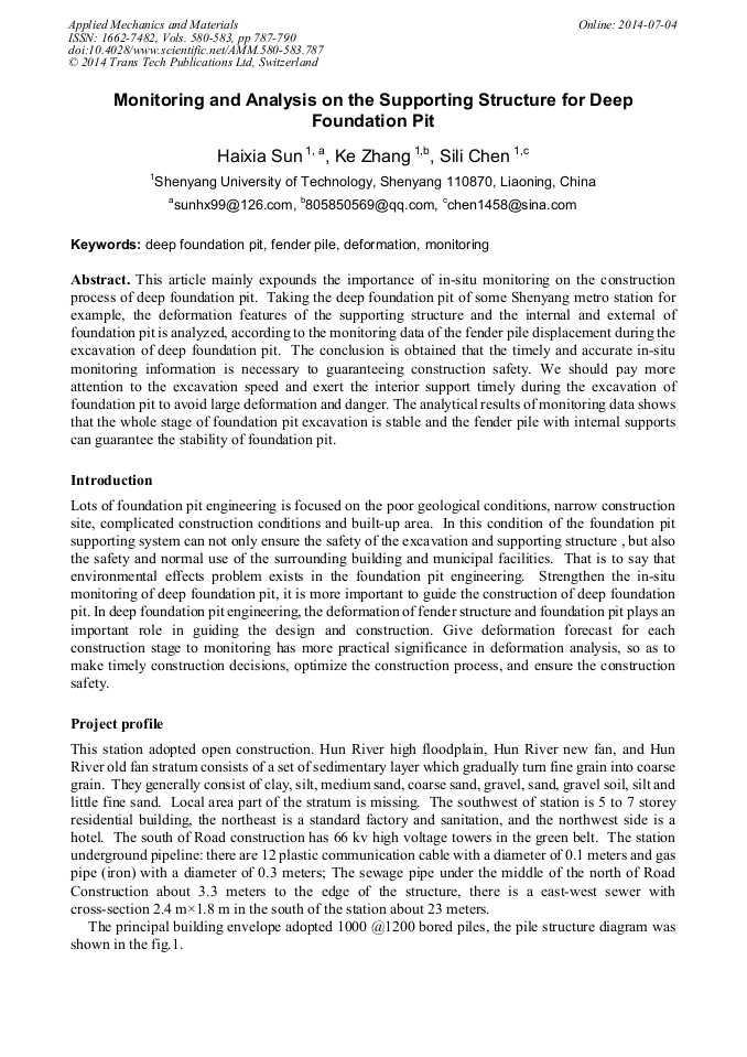 Monitoring and Analysis on the Supporting Structure for Deep Foundation ...