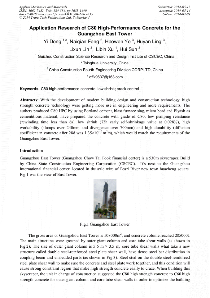 Application Research of C80 High-Performance Concrete for the Guangzhou ...