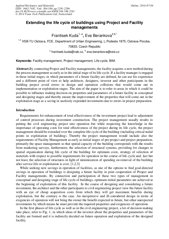 Extending the Life Cycle of Buildings Using Project and Facility ...