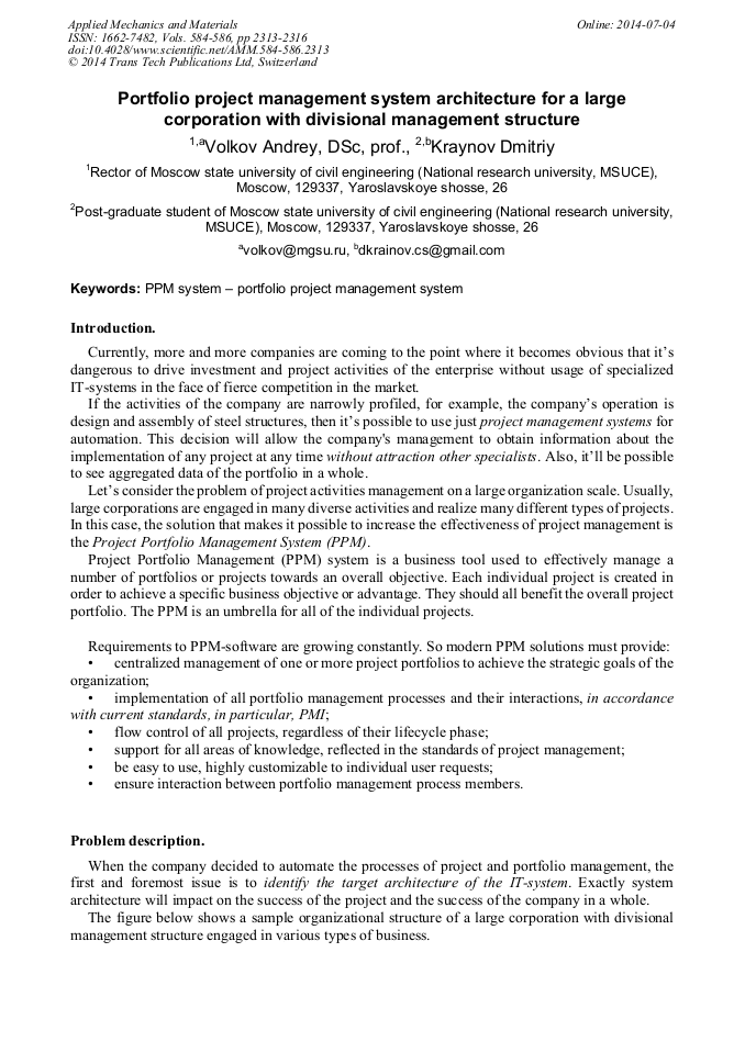 Portfolio Project Management System Architecture for a Large ...