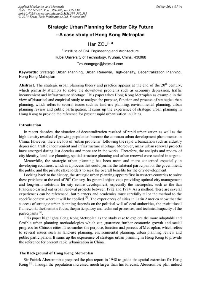 Strategic Urban Planning for Better City Future — A Case Study of Hong ...