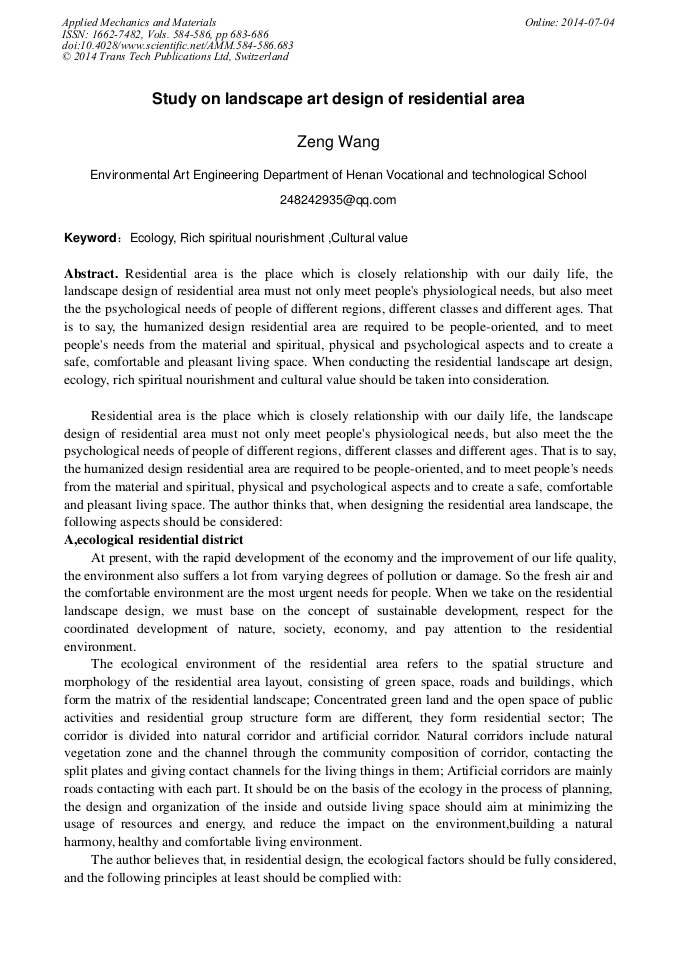Study on Landscape Art Design of Residential Area | Scientific.Net