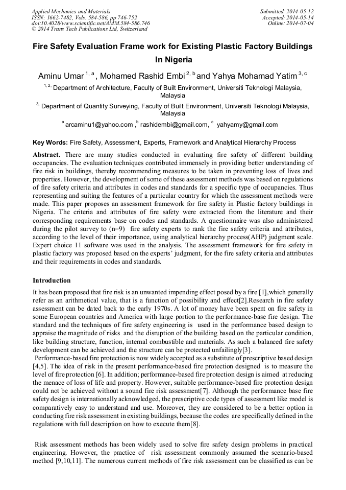 Fire Safety Evaluation Frame Work for Existing Plastic Factory ...