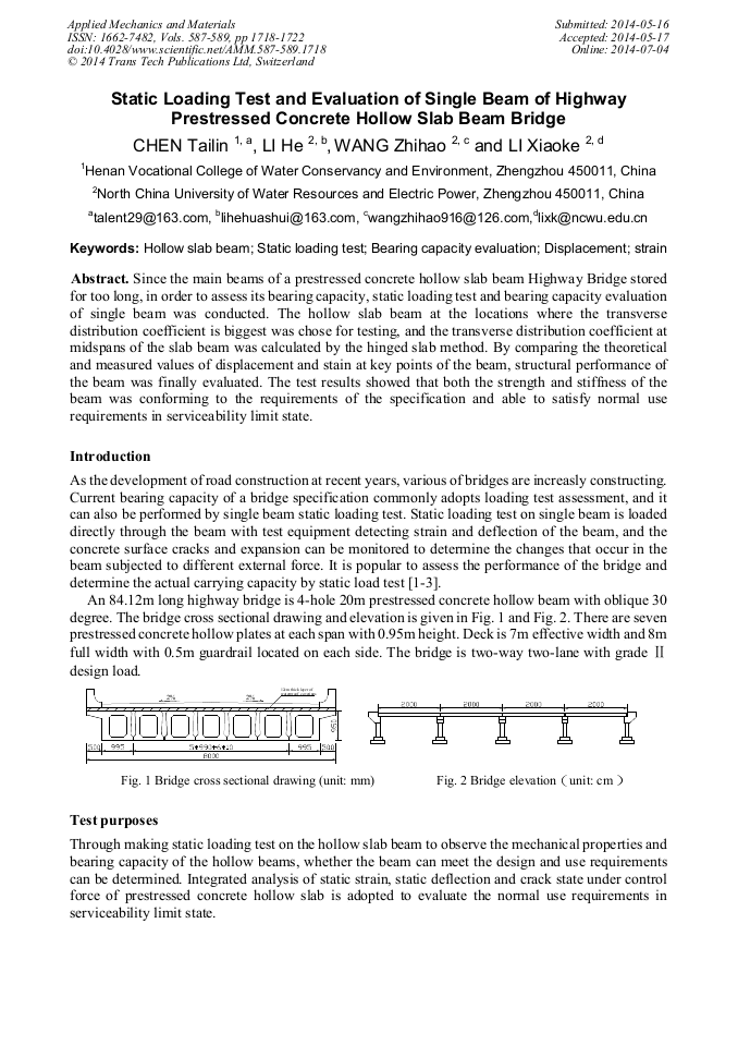 Static Loading Test and Evaluation of Single Beam of Highway ...