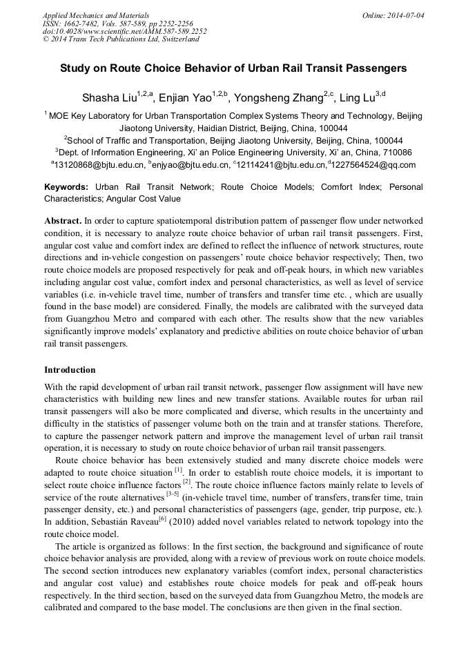 Study on Route Choice Behavior of Urban Rail Transit Passengers ...