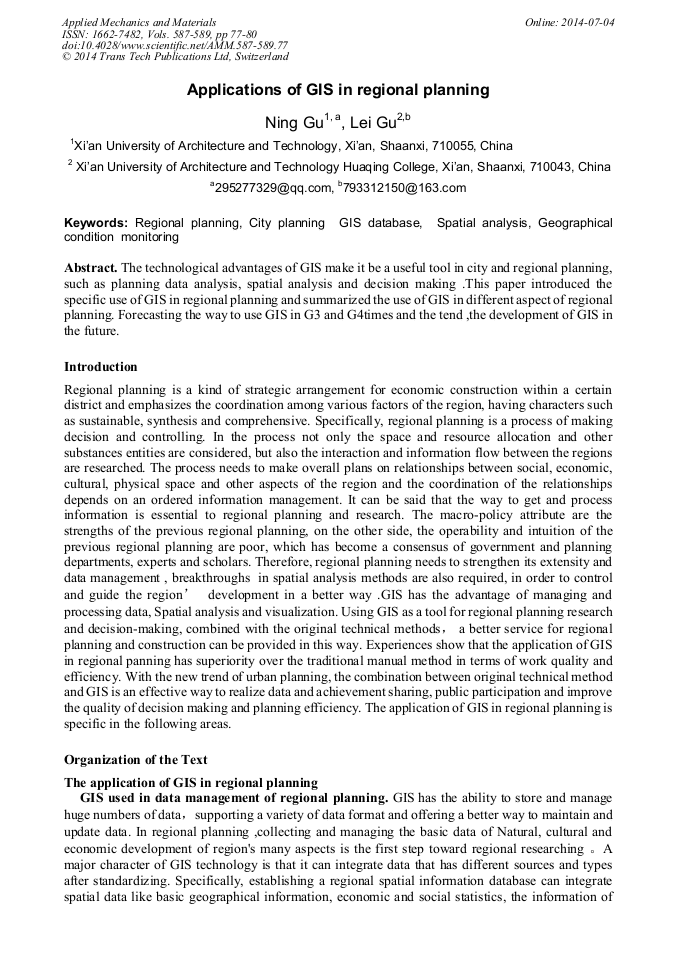 Applications of GIS in Regional Planning | Scientific.Net