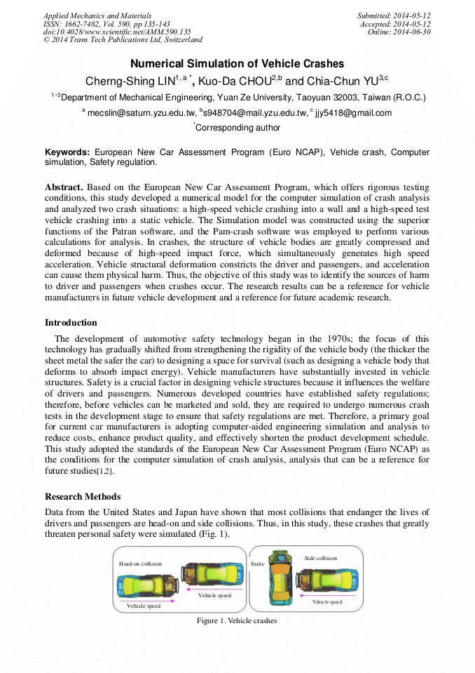 Numerical Simulation of Vehicle Crashes | Scientific.Net