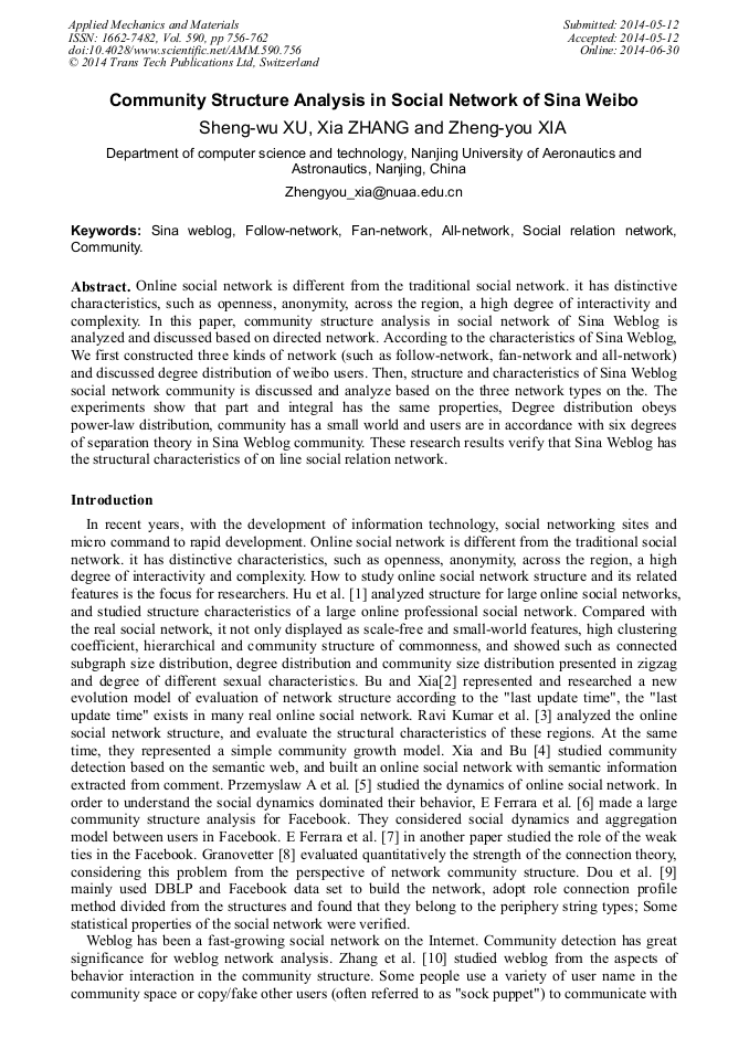 Community Structure Analysis in Social Network of Sina Weibo ...