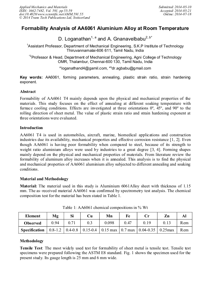 Formability Analysis of AA6061 Aluminium Alloy at Room Temperature ...