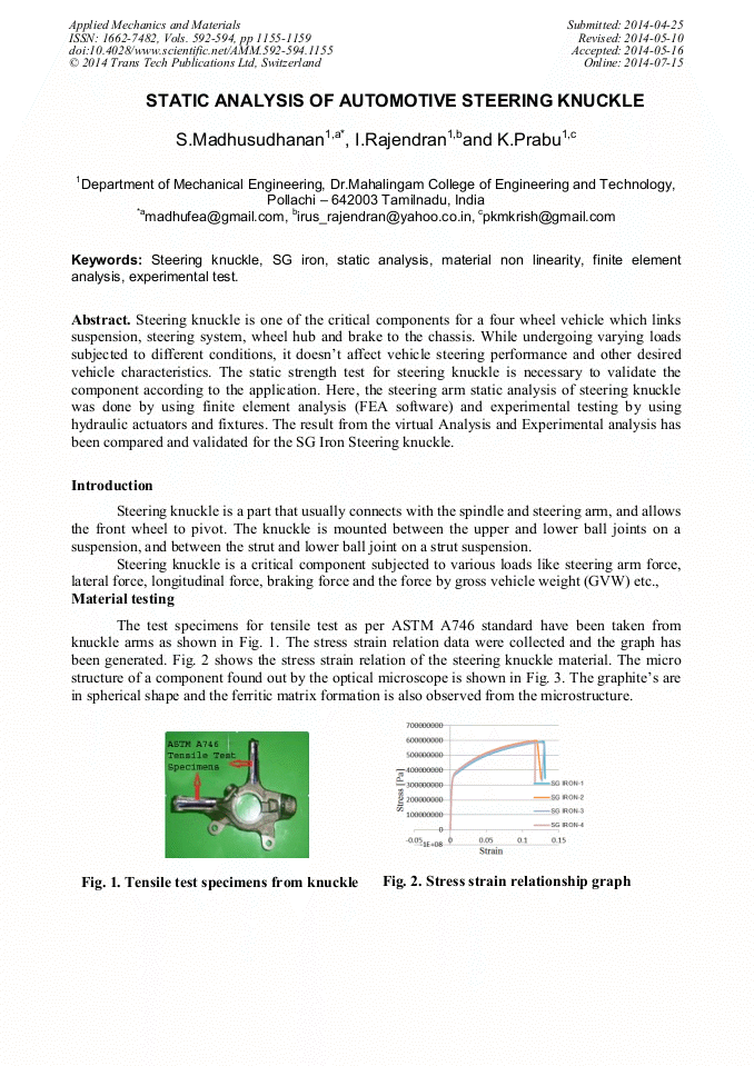 Static Analysis of Automotive Steering Knuckle | Scientific.Net