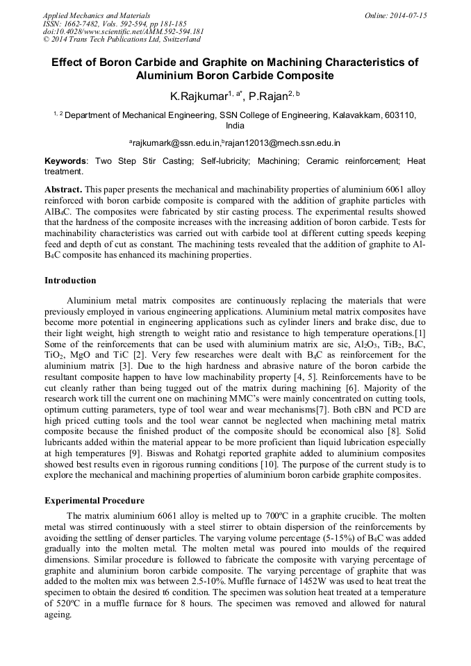 Effect of Boron Carbide and Graphite on Machining Characteristics of ...