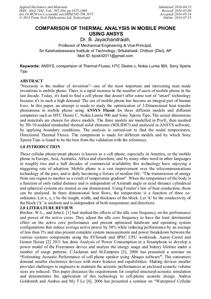 Comparision of Thermal Analysis in Mobile Phone Using Ansys ...