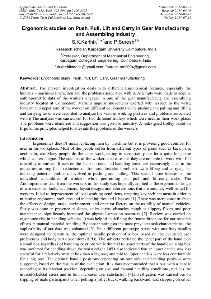 Ergonomic Studies on Push, Pull, Lift and Carry in Gear Manufacturing ...