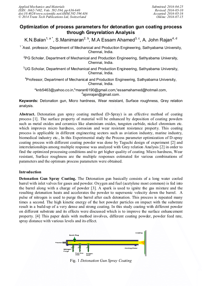 Optimization of Process Parameters for Detonation Gun Coating Process through Greyrelation ...