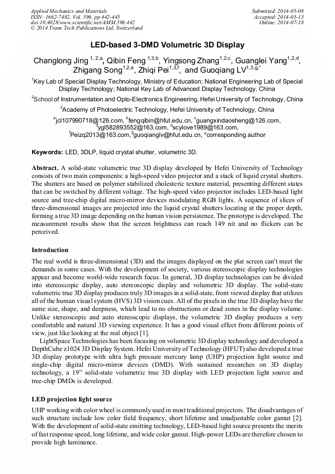 LED-Based 3-DMD Volumetric 3D Display | Scientific.Net