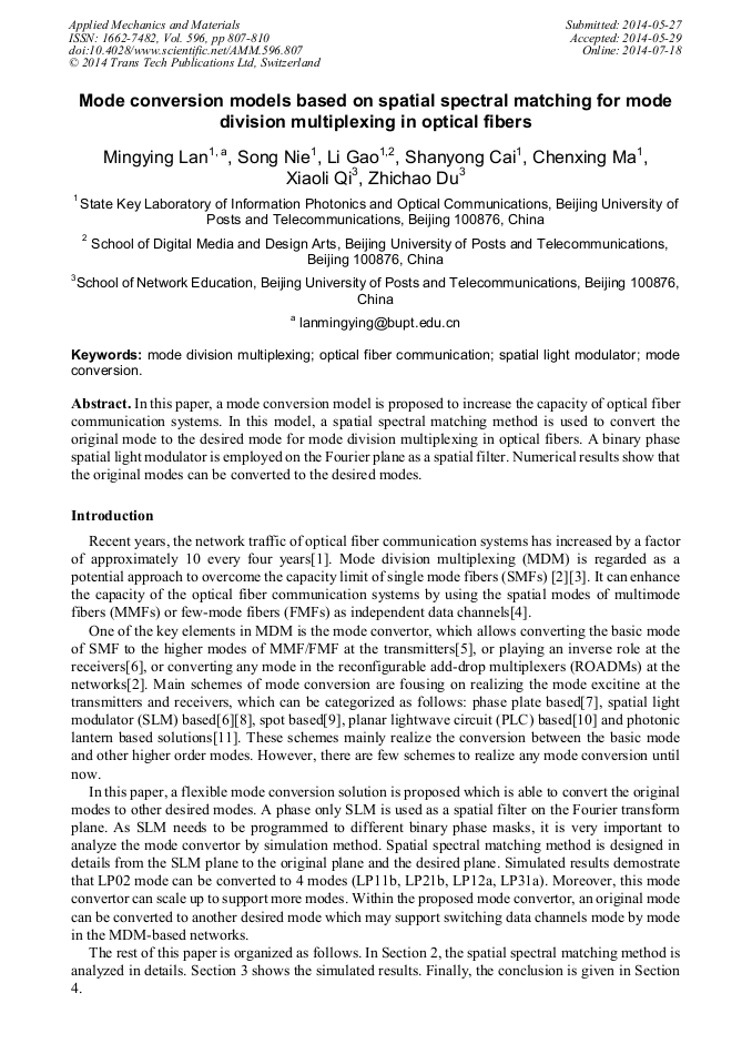 Mode Conversion Models Based on Spatial Spectral Matching for Mode ...