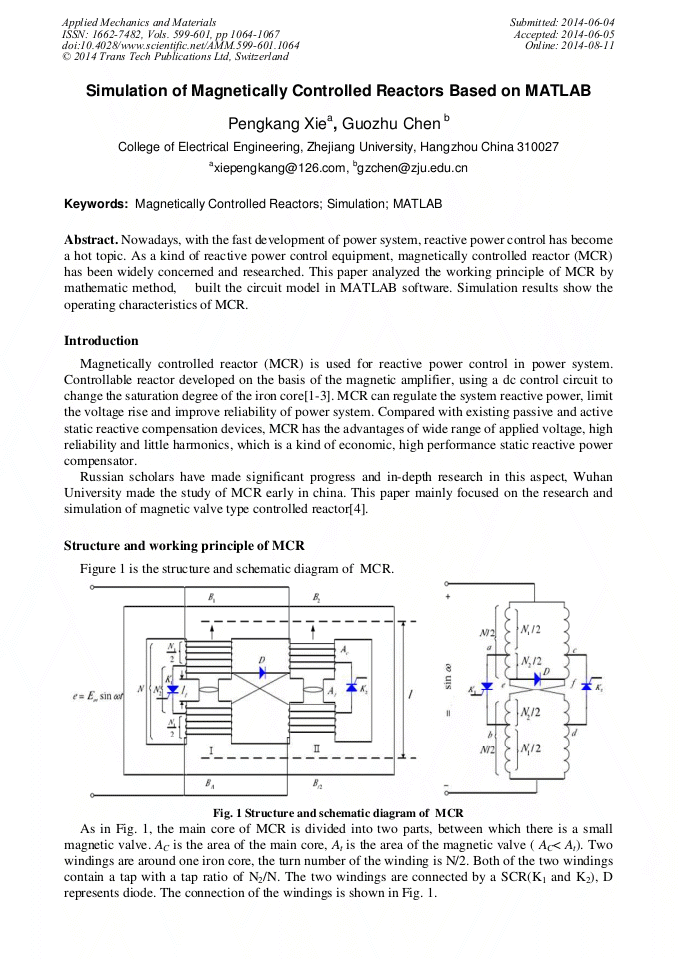Simulation of Magnetically Controlled Reactors Based on MATLAB ...