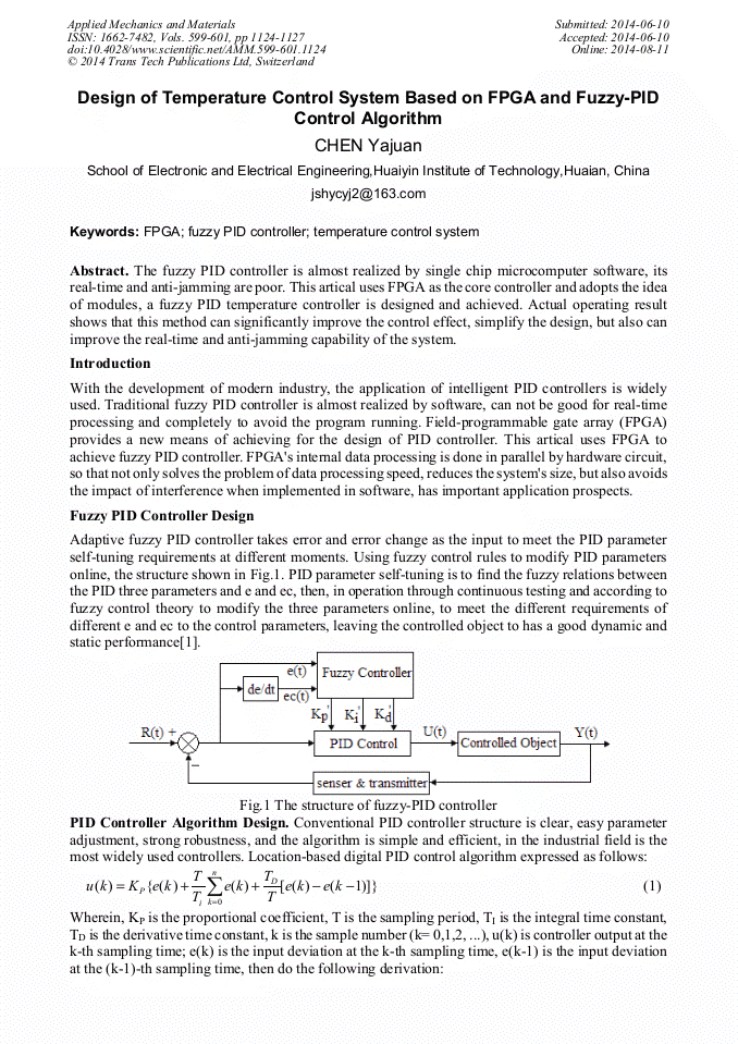 Design of Temperature Control System Based on FPGA and Fuzzy-PID Control Algorithm | Scientific.Net