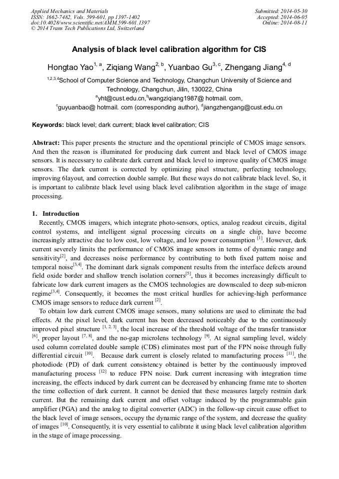 Analysis of Black Level Calibration Algorithm for CIS | Scientific.Net