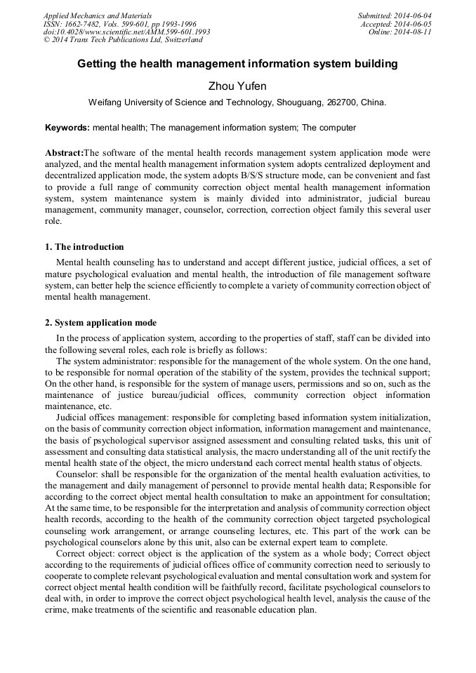 Getting the Health Management Information System Building | Scientific.Net