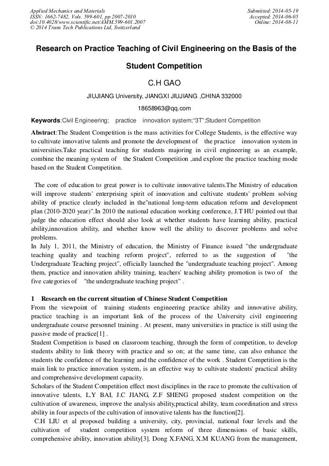 Research on Practice Teaching of Civil Engineering on the Basis of the ...