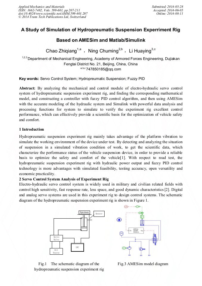 A Study of Simulation of Hydropreumatic Suspension Experiment Rig Based on AMESim and Matlab ...