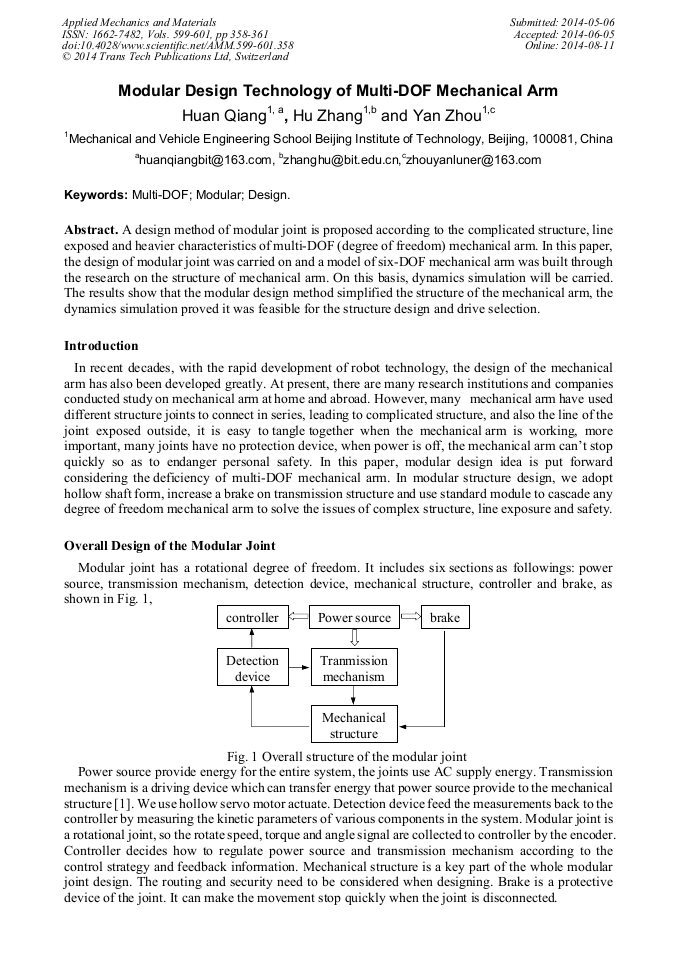 Modular Design Technology of Multi-DOF Mechanical Arm | Scientific.Net