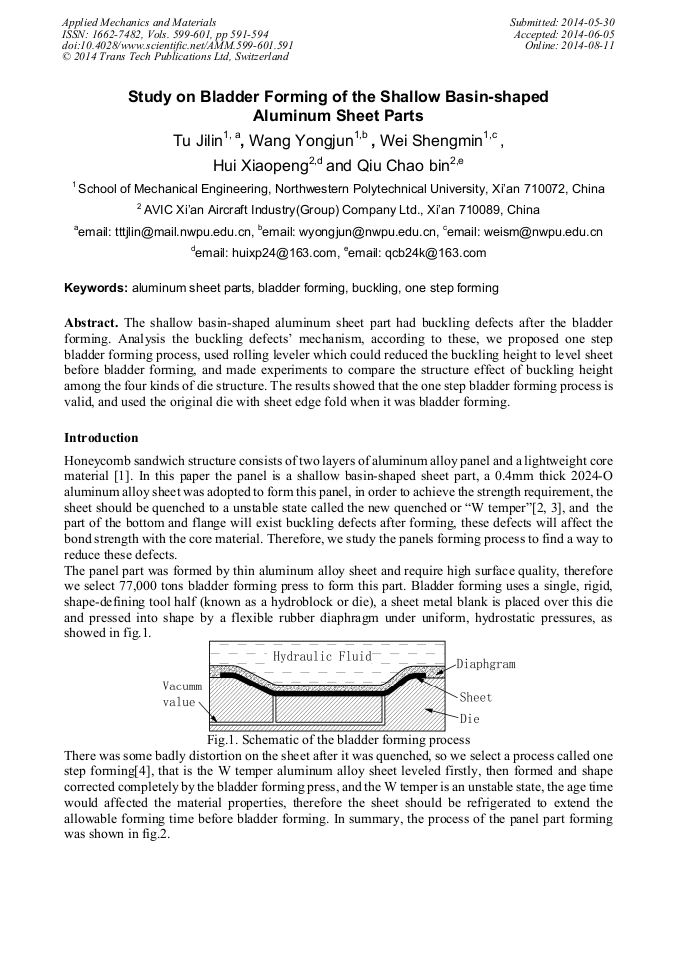 Study on Bladder Forming of the Shallow Basin-Shaped Aluminum Sheet ...
