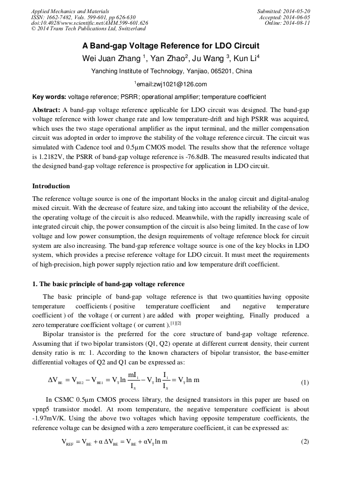 A Band-Gap Voltage Reference for LDO Circuit | Scientific.Net