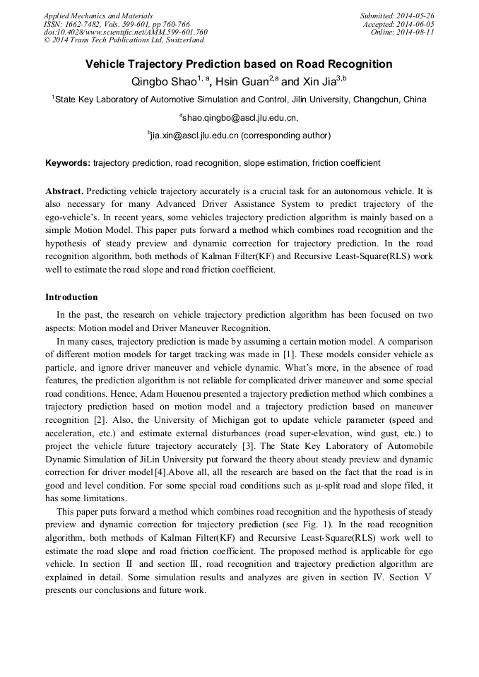 Vehicle Trajectory Prediction Based on Road Recognition | Scientific.Net