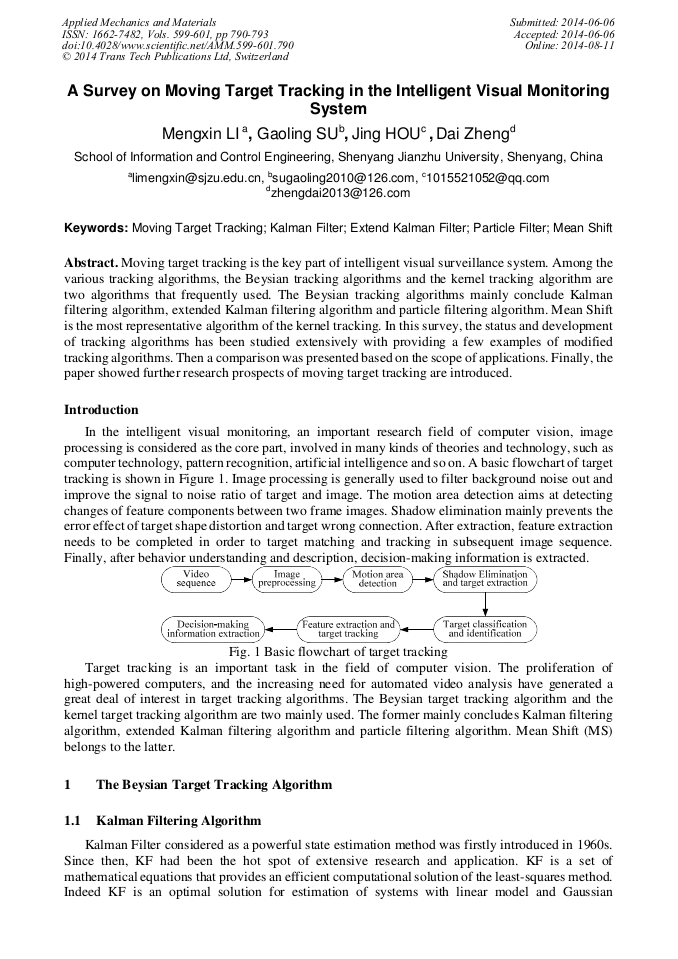 A Survey on Moving Target Tracking in the Intelligent Visual Monitoring ...